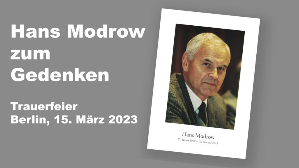 Hans Modrow zum Gedenken - Trauerfeier - Berlin, 15. März 2023 ...